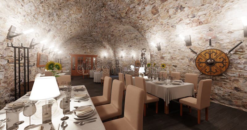 3D Render of Cellar Restaurant Stock Illustration - Illustration of ...