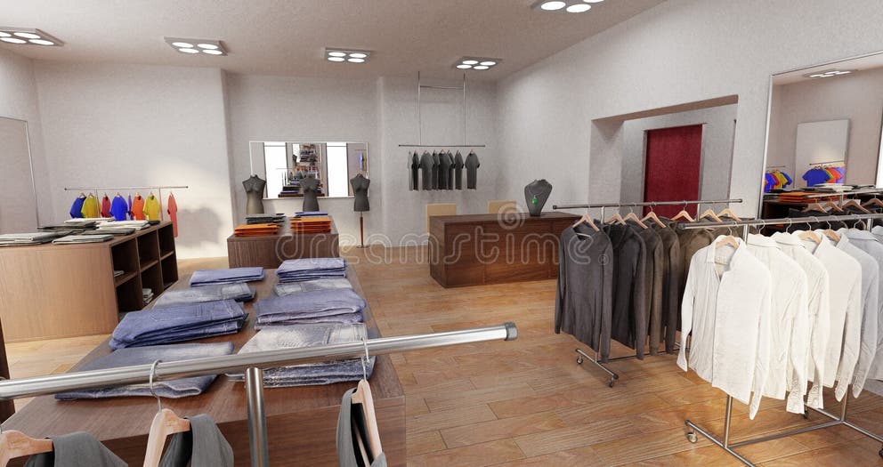 3d Render of Clothes Shop stock illustration. Illustration of market ...