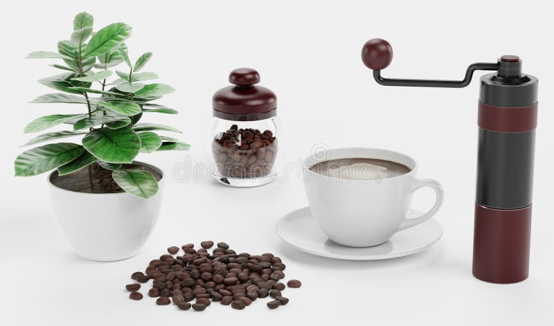 3D Render of Coffee Set stock illustration. Illustration of roast ...