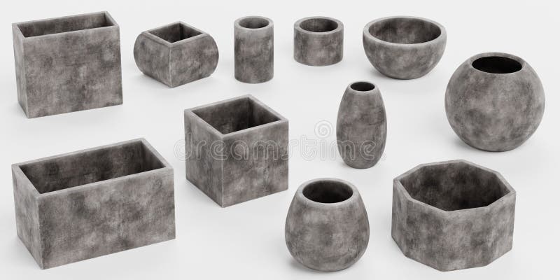 3D Render of Concrete Pots stock illustration. Illustration of plant ...