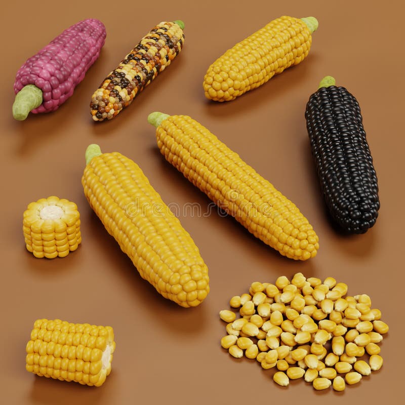 3D Render of Corns Collection Stock Illustration - Illustration of corn ...