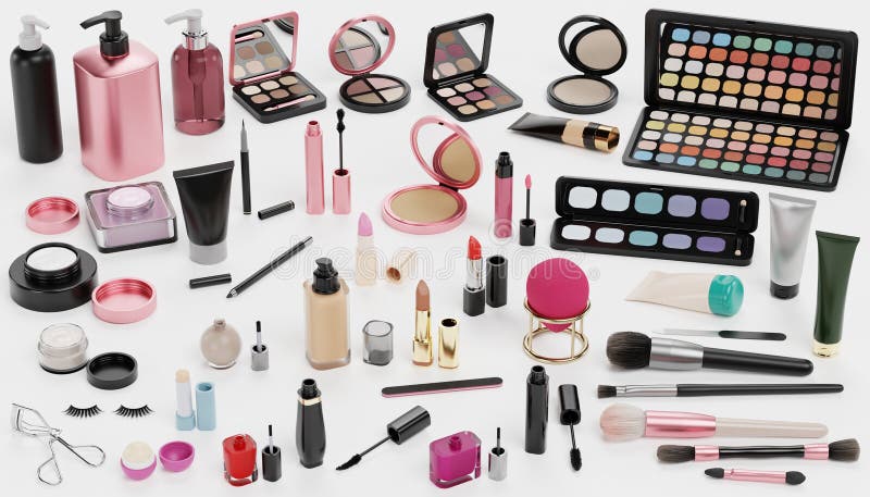 3D Render of Cosmetics Collection Stock Illustration - Illustration of ...