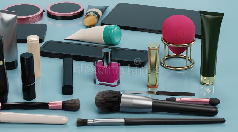 3D Render of Cosmetics Collection Stock Illustration - Illustration of ...