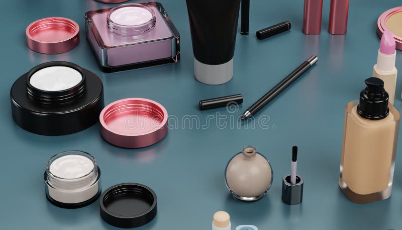 3D Render of Cosmetics Collection Stock Illustration - Illustration of ...