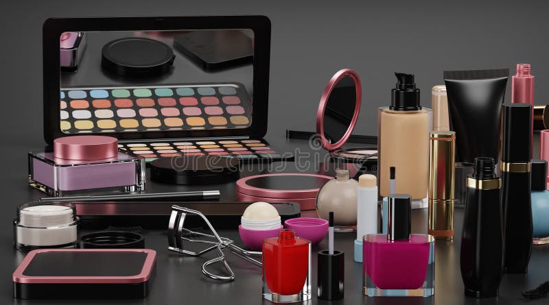 3D Render of Cosmetics Collection Stock Illustration - Illustration of ...