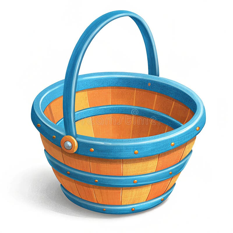 3D Render of Empty Blue and Orange Basket with Handle Stock ...