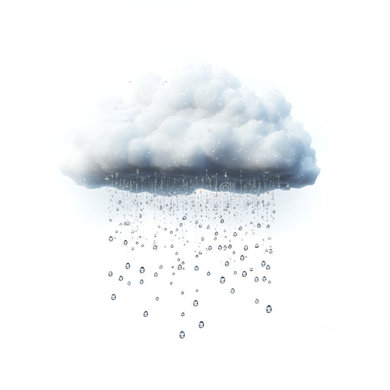 Realistic 3D Render of a Fluffy White Cloud Showering Rain Drops ...