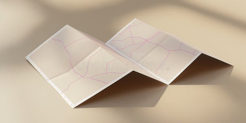 Realistic 3D Render of Folded Paper Mockup. Empty Map with Shadow on ...