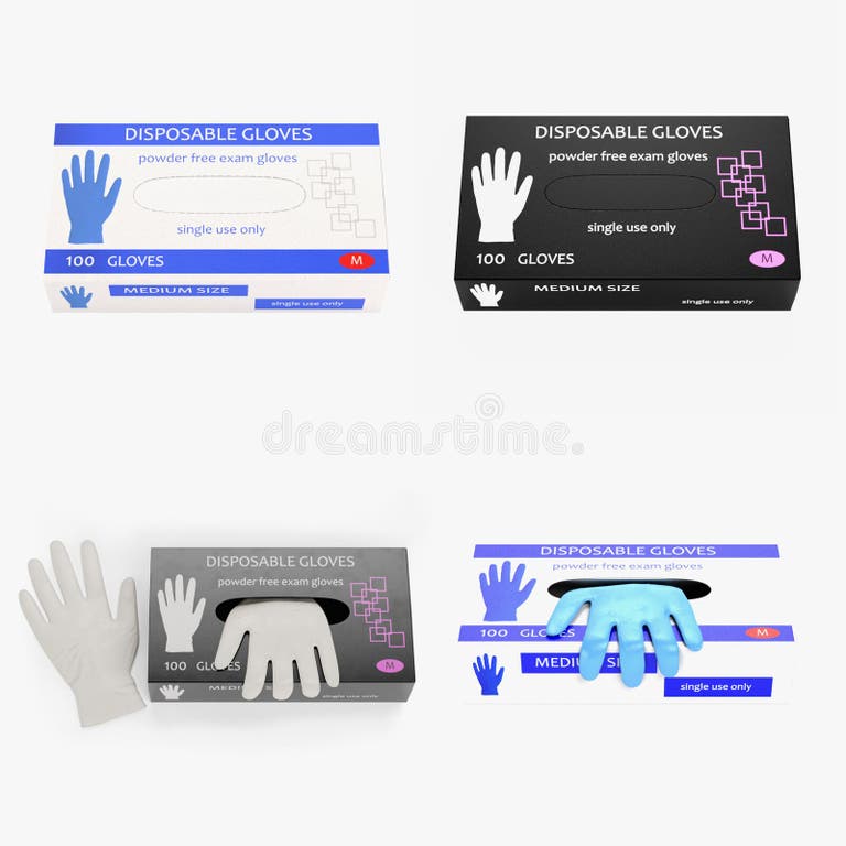 3D Render of Gloves in Boxes Stock Illustration - Illustration of ...