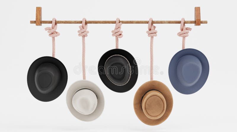 3D Render of Hats on Rack stock illustration. Illustration of clothes ...