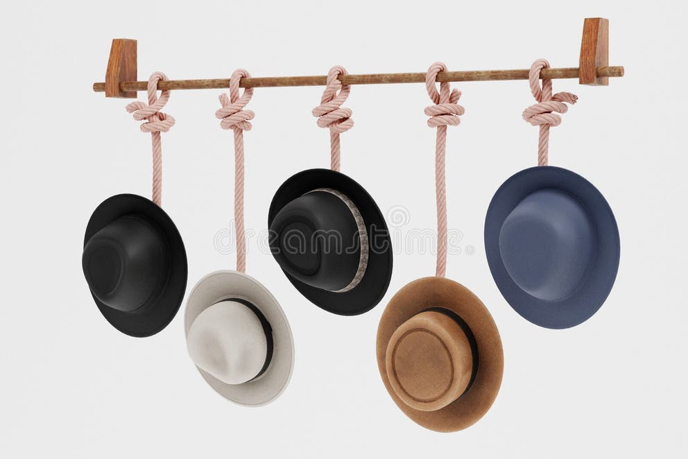 3D Render of Hats on Rack stock illustration. Illustration of fedora ...
