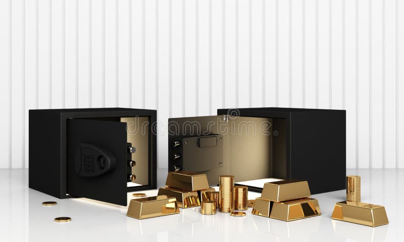 Realistic 3D Render Illustration of an Open Safe with Stock ...
