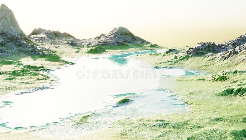 3D Render of Lake stock illustration. Illustration of snow - 204290802