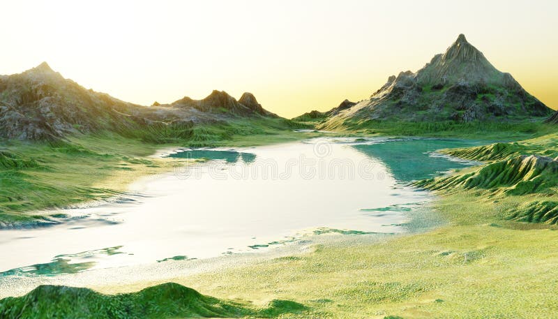 3D Render of Lake stock illustration. Illustration of snow - 204467269