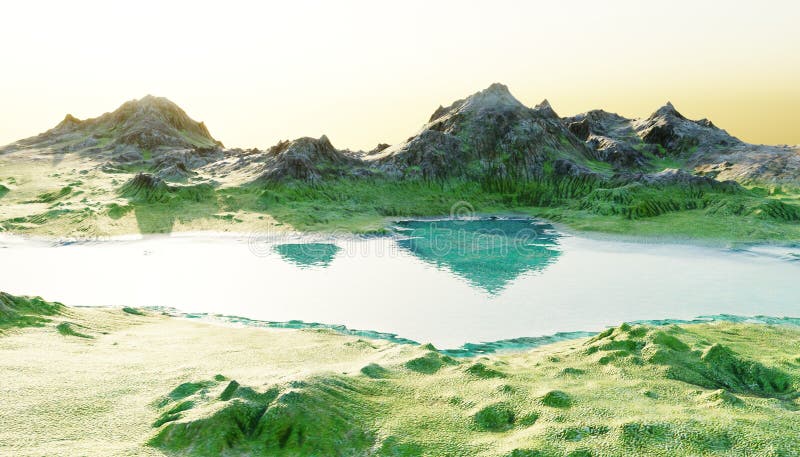 3D Render of Lake stock illustration. Illustration of desert - 204467274