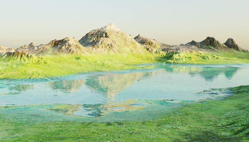 3D Render of Lake stock illustration. Illustration of world - 204369762