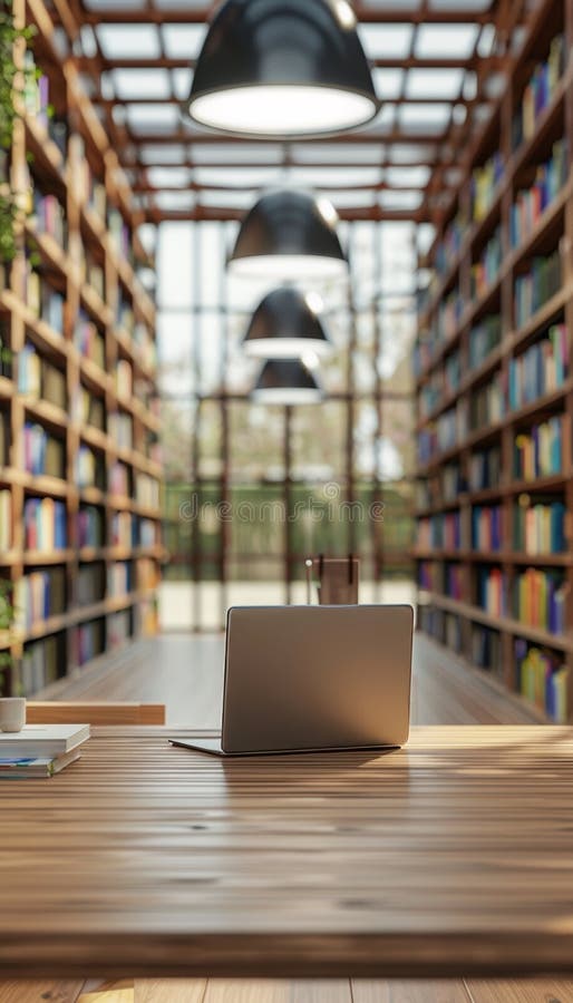 Realistic 3d Render of a Laptop in a Blurred University Library Setting ...