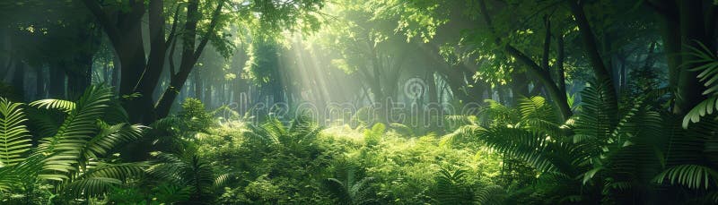 A Realistic 3D Render of a Lush Green Forest with Sunlight Filtering ...