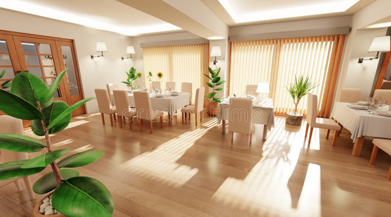 3D Render of Modern Restaurant Stock Illustration - Illustration of ...