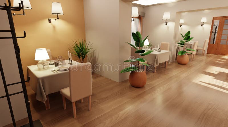 3D Render of Modern Restaurant Stock Illustration - Illustration of ...