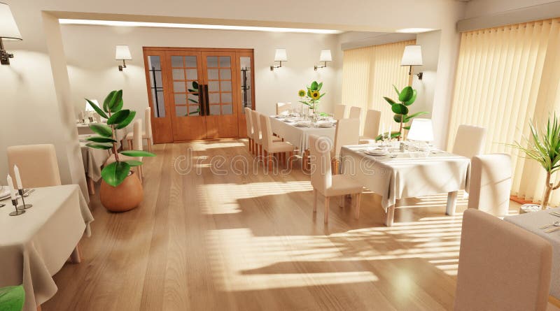 3D Render of Modern Restaurant Stock Illustration - Illustration of ...
