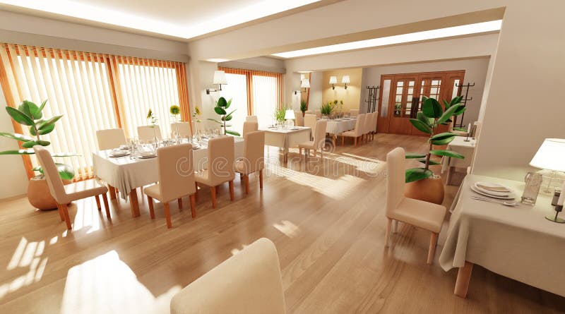 3D Render of Modern Restaurant Stock Illustration - Illustration of ...
