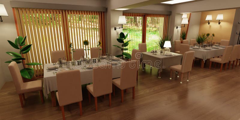 3D Render of Modern Restaurant Stock Illustration - Illustration of ...