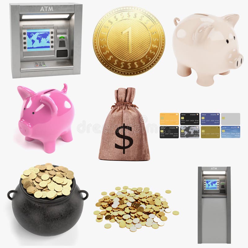 3D Render of Money Collection Stock Illustration - Illustration of ...