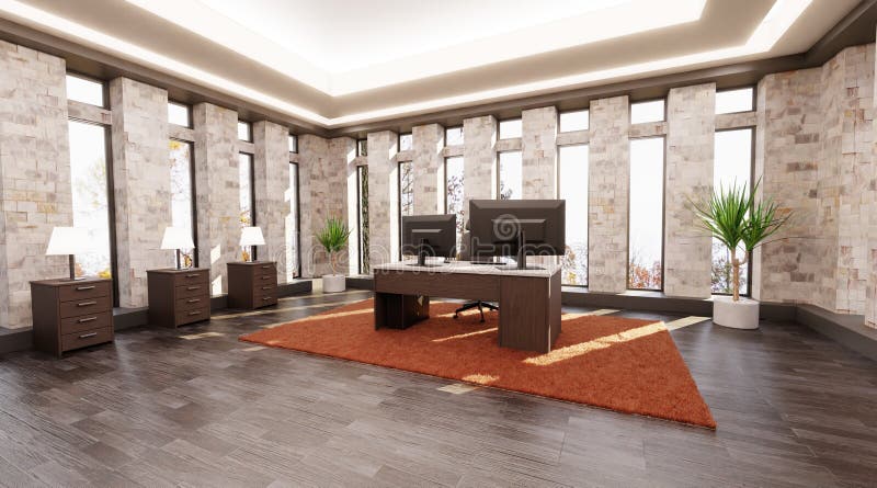 3D Render of Office Interior Stock Illustration - Illustration of room ...