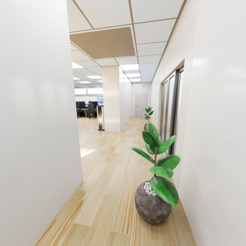 3D Render of Office Interior Stock Illustration - Illustration of hall ...