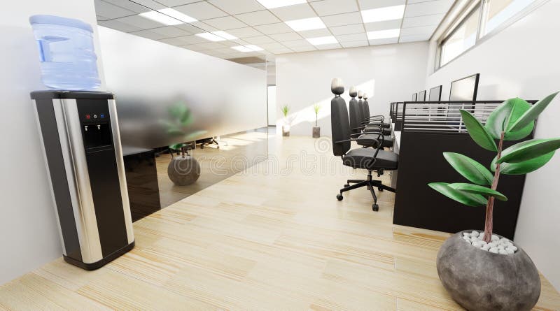 3D Render of Office Interior Stock Illustration - Illustration of hall ...