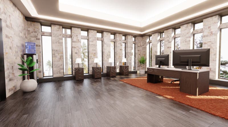 3D Render of Office Interior Stock Illustration - Illustration of open ...