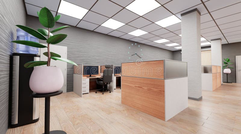 3D Render of Office Interior Stock Illustration - Illustration of ...