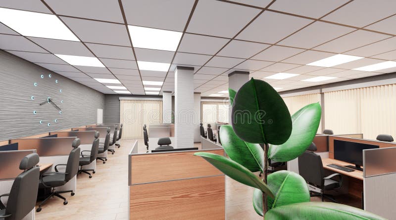 D Render of Office Interior Stock Illustration - Illustration of room ...