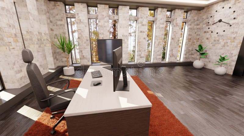 3D Render of Office Interior Stock Illustration - Illustration of ...