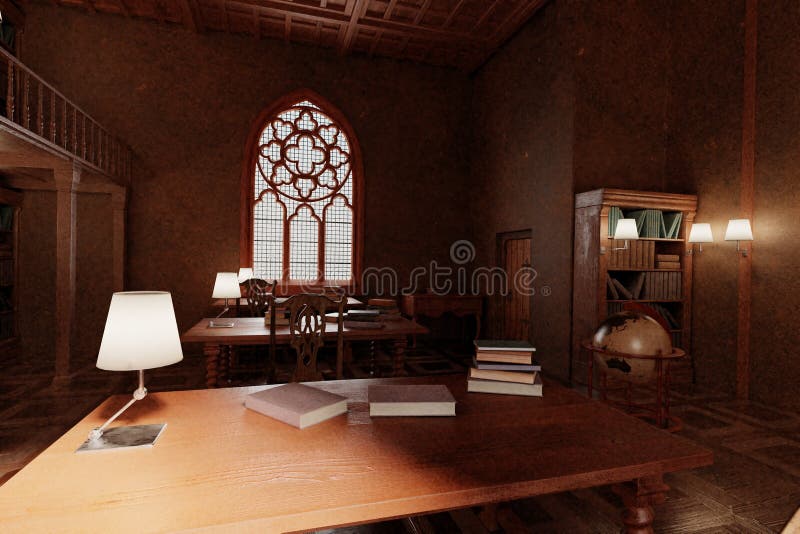 3D Render of Old Antique Library Stock Illustration - Illustration of ...
