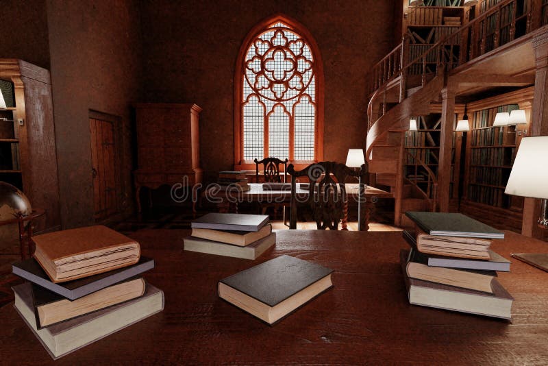 3D Render of Old Antique Library Stock Illustration - Illustration of ...