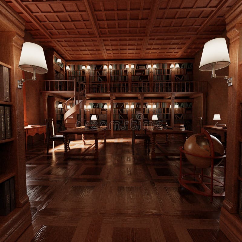 3D Render of Old Antique Library Stock Illustration - Illustration of ...
