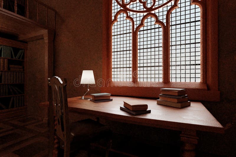 3D Render of Old Antique Library Stock Illustration - Illustration of ...