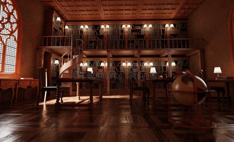 3D Render of Old Antique Library Stock Illustration - Illustration of ...