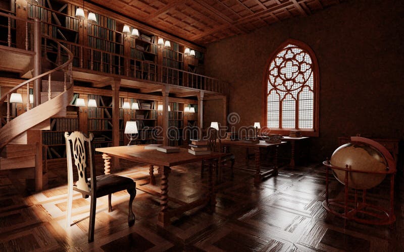 3D Render of Old Antique Library Stock Illustration - Illustration of ...