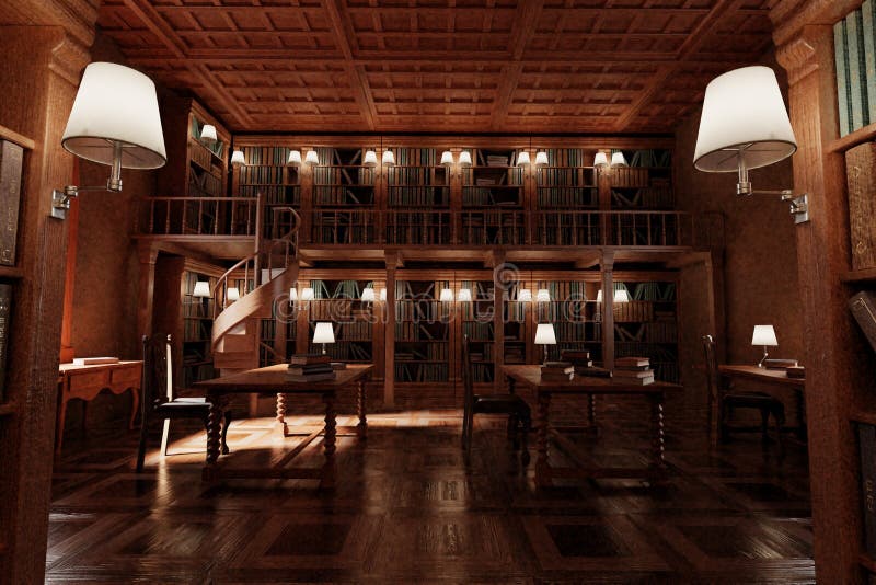 3D Render of Old Antique Library Stock Illustration - Illustration of ...