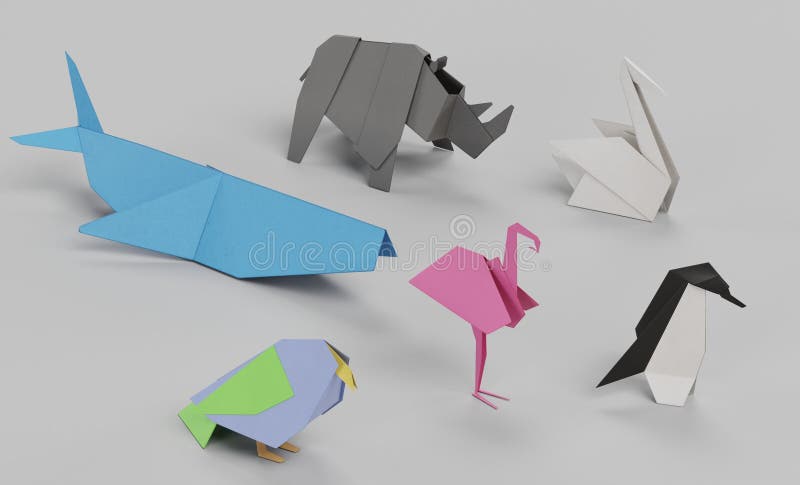 3D Render of Paper Animals stock illustration. Illustration of play ...