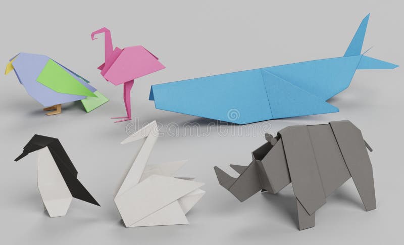 3D Render of Paper Animals stock illustration. Illustration of play ...