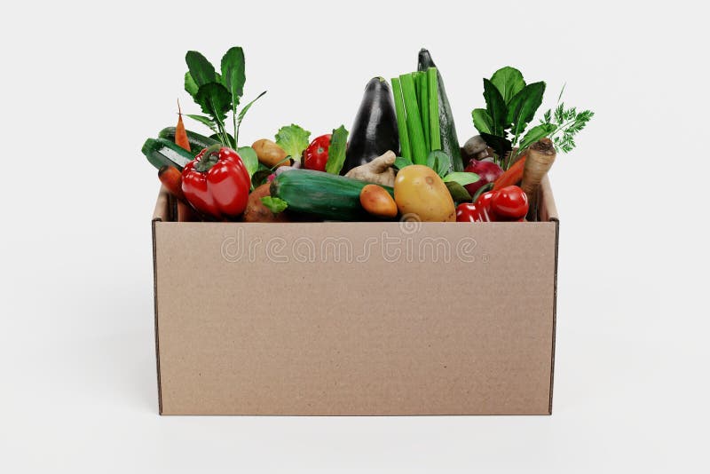3D Render of Paper Box with Vegetable Stock Photo - Image of food ...