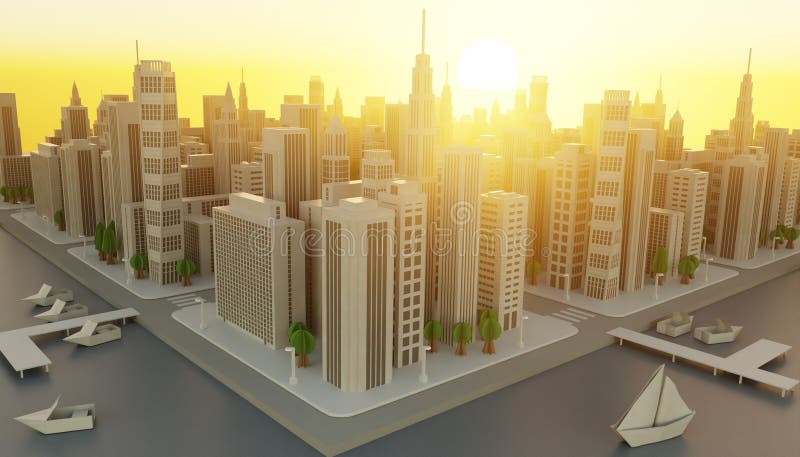 3D Render of Paper City Model Stock Illustration - Illustration of ...