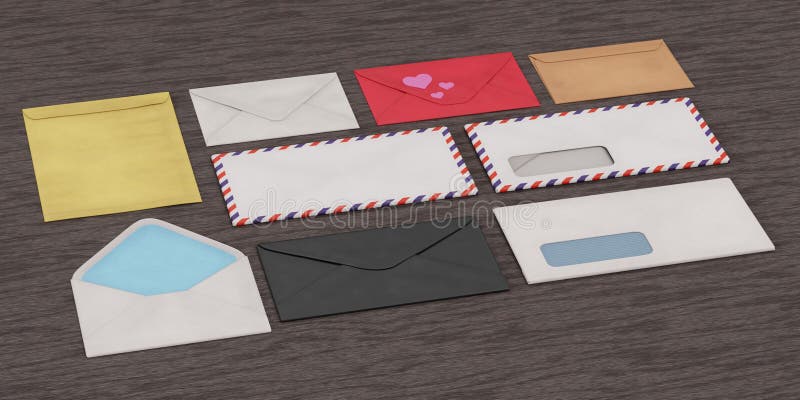3D Render of Paper Envelopes Stock Illustration - Illustration of ...
