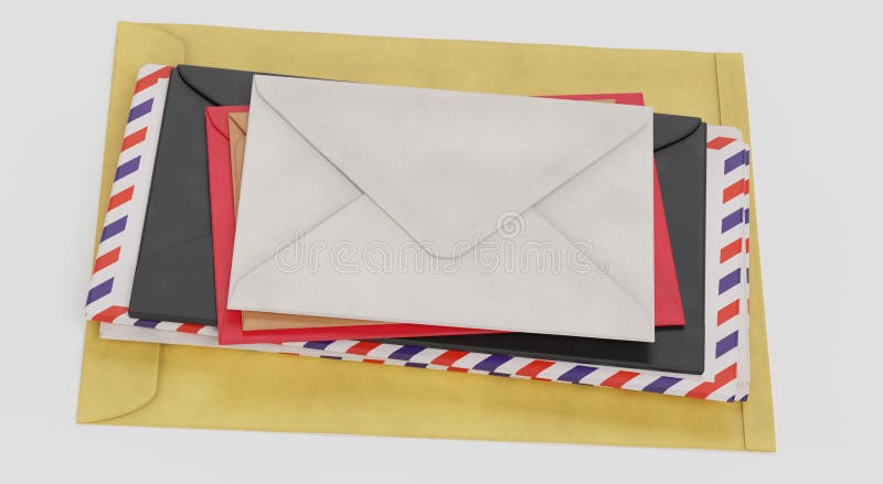 3D Render of Paper Envelopes Stock Illustration - Illustration of stamp ...