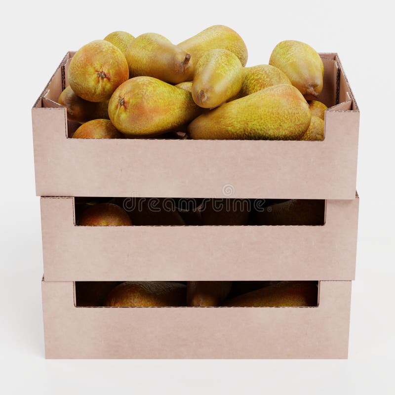 3D Render of Pears in Boxes Stock Illustration - Illustration of pears ...
