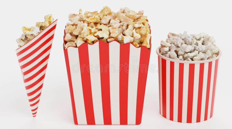 3D Render of Popcorn in Cups Stock Illustration - Illustration of sweet ...